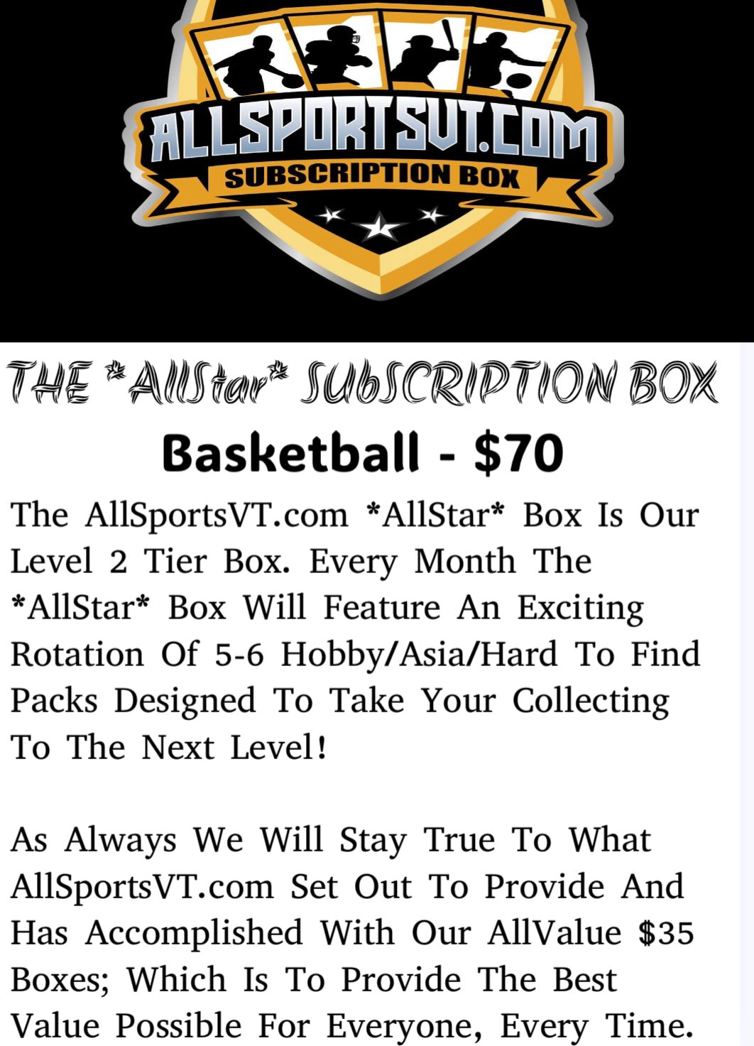 The AllStar Subscription. Sports Card Box. Monthly Option. Choose Your ...